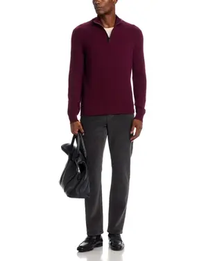 Canali Wool & Cashmere Textured Quarter Zip Knit Sweater - Dark Red