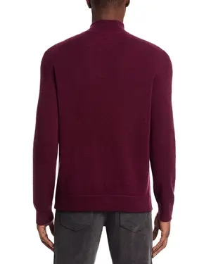 Canali Wool & Cashmere Textured Quarter Zip Knit Sweater - Dark Red