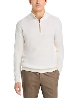 Canali Wool & Cashmere Textured Quarter Zip Knit Sweater White
