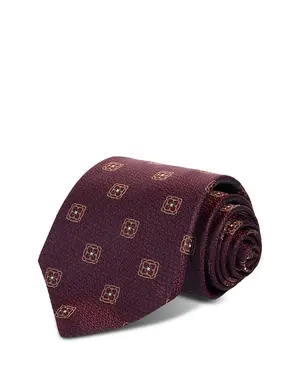 Canali Silk Classic Textured Medallion Tie - Burgundy