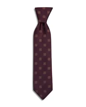 Canali Silk Classic Textured Medallion Tie - Burgundy