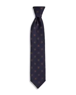 Canali Silk Classic Textured Medallion Tie - Navy