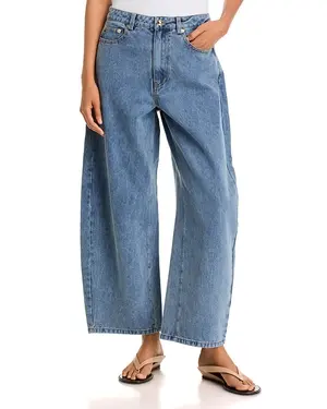 Farm Rio Richelieu Embroidery Wide Leg Jeans In Blue - Denim