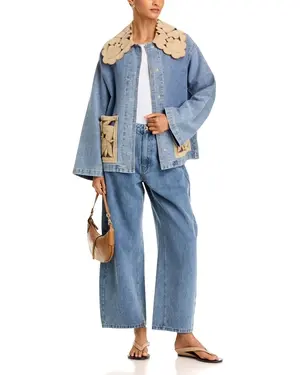 Farm Rio Richelieu Embroidery Wide Leg Jeans