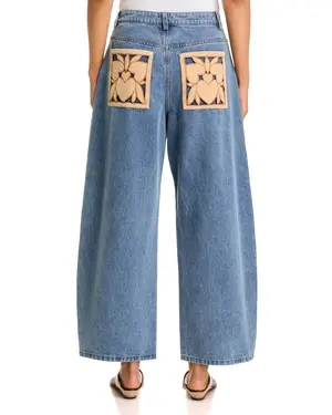 Farm Rio Richelieu Embroidery Wide Leg Jeans