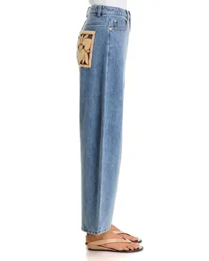 Farm Rio Richelieu Embroidery Wide Leg Jeans
