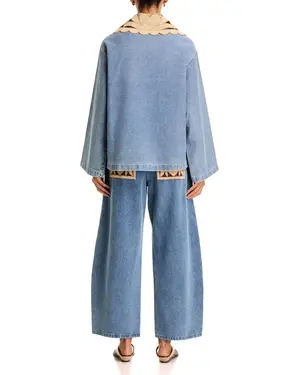 Farm Rio Richelieu Embroidery Wide Leg Jeans