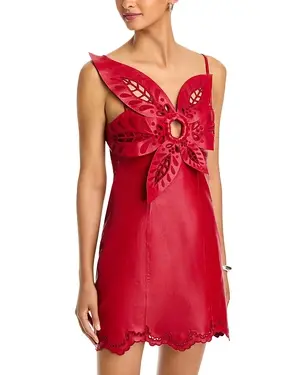 Farm Rio 3d Richelieu Flower Leather Mini Dress - Red