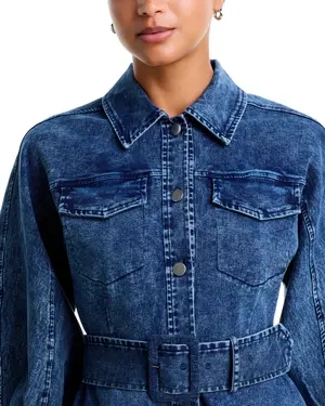 Aqua Denim Bubble Sleeve Button-up Mini Dress