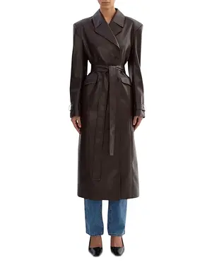 LAMARQUE Faux Leather Trench Coat - Dark Brown