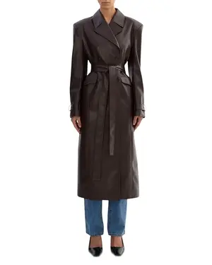LAMARQUE Faux Leather Trench Coat - Dark Brown