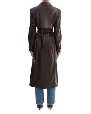LAMARQUE Faux Leather Trench Coat - Dark Brown