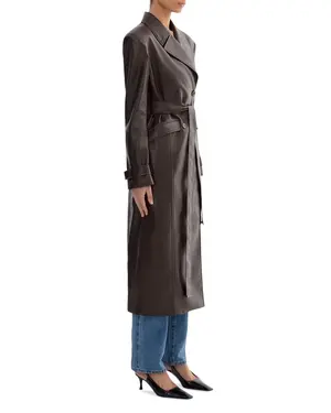 LAMARQUE Faux Leather Trench Coat - Dark Brown
