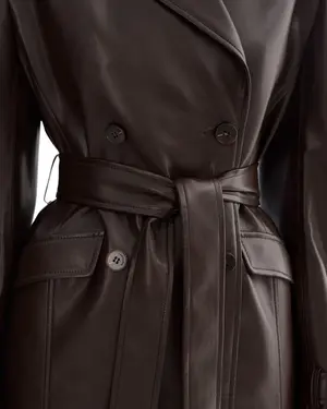 LAMARQUE Faux Leather Trench Coat - Dark Brown