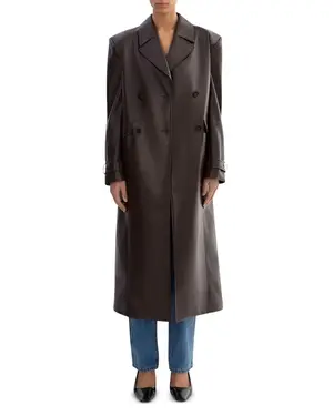 LAMARQUE Faux Leather Trench Coat - Dark Brown
