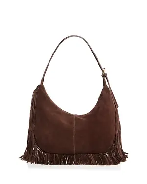 Aqua Large Fringed Suede Hobo Bag Exclusive - Brown