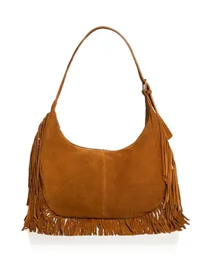 Aqua Large Fringed Suede Hobo Bag Exclusive - Cognac