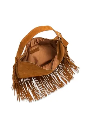 Aqua Large Fringed Suede Hobo Bag Exclusive - Cognac