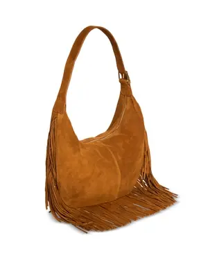 Aqua Large Fringed Suede Hobo Bag Exclusive - Cognac