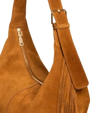 Aqua Large Fringed Suede Hobo Bag Exclusive - Cognac