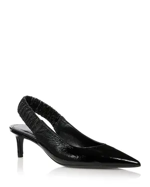 STUART WEITZMAN Ruche Patent Leather Slingback Pumps Black