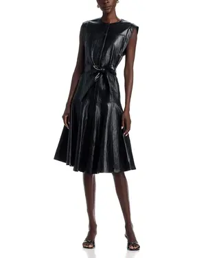 Kobi Halperin Faux Leather Sleeveless Belted Dress - Black