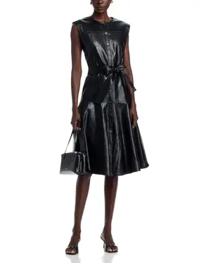Kobi Halperin Faux Leather Sleeveless Belted Dress