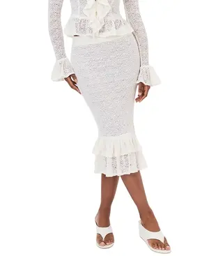 MISS CIRCLE NEW YORK Urvi Crochet Ruffle Midi Skirt