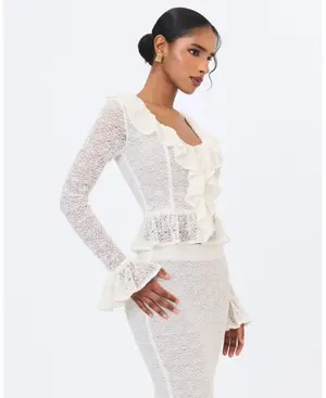 MISS CIRCLE NEW YORK Urvi Crochet Ruffle Midi Skirt