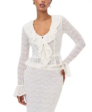 MISS CIRCLE NEW YORK Urva Crochet Ruffle Detail V-neck Top