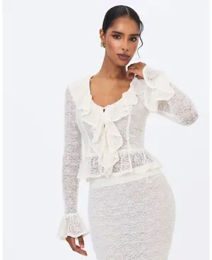 MISS CIRCLE NEW YORK Urva Crochet Ruffle Detail V-neck Top