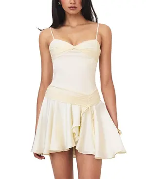MISS CIRCLE NEW YORK Yvonne Satin Asymmetrical Ruched Mini Dress - Ivory