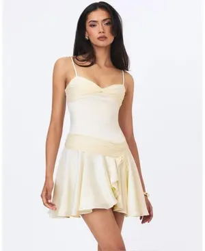 MISS CIRCLE NEW YORK Yvonne Satin Asymmetrical Ruched Mini Dress