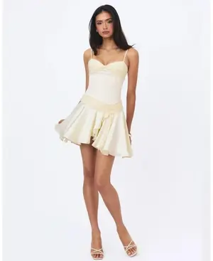 MISS CIRCLE NEW YORK Yvonne Satin Asymmetrical Ruched Mini Dress