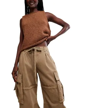 Free People Reef Curved Cargo Twill Pants - Aloe