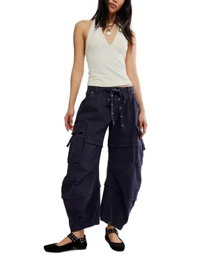 Free People Reef Curved Cargo Twill Pants - Black