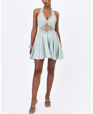 MISS CIRCLE NEW YORK Rianna Crinkle Satin Halter Mini Dress
