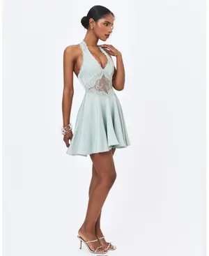MISS CIRCLE NEW YORK Rianna Crinkle Satin Halter Mini Dress