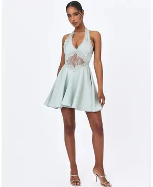 MISS CIRCLE NEW YORK Rianna Crinkle Satin Halter Mini Dress