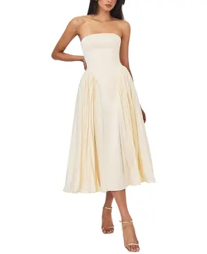 MISS CIRCLE NEW YORK Marnie Pleated Satin Midi Dress