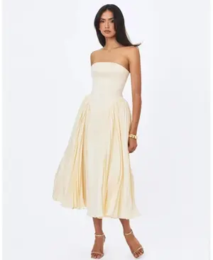 MISS CIRCLE NEW YORK Marnie Pleated Satin Midi Dress