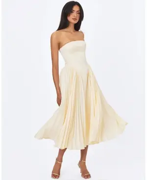 MISS CIRCLE NEW YORK Marnie Pleated Satin Midi Dress