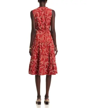 T Tahari Sleeveless Tiered Midi Dress With Embroidered Floral Detail