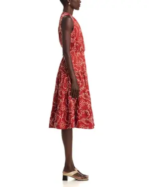 T Tahari Sleeveless Tiered Midi Dress With Embroidered Floral Detail