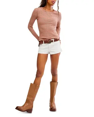 Free People Easy Does It Striped Crewneck Long Sleeve Tee - Brown Combo