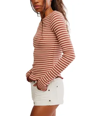 Free People Easy Does It Striped Crewneck Long Sleeve Tee - Brown Combo