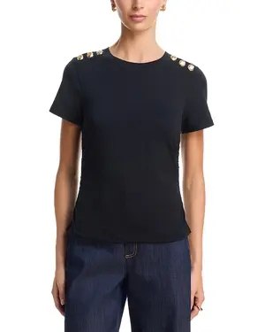 Cinq À Sept Jasper Button Shoulder Tee - Black