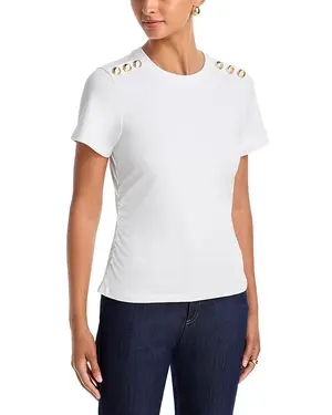 Cinq À Sept Button Shoulder Top - White