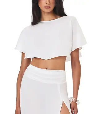 MISS CIRCLE NEW YORK Yarae Satin Boat Neck Cape Effect Top