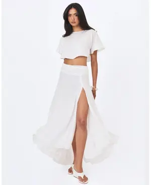 MISS CIRCLE NEW YORK Yarae Satin Boat Neck Cape Effect Top